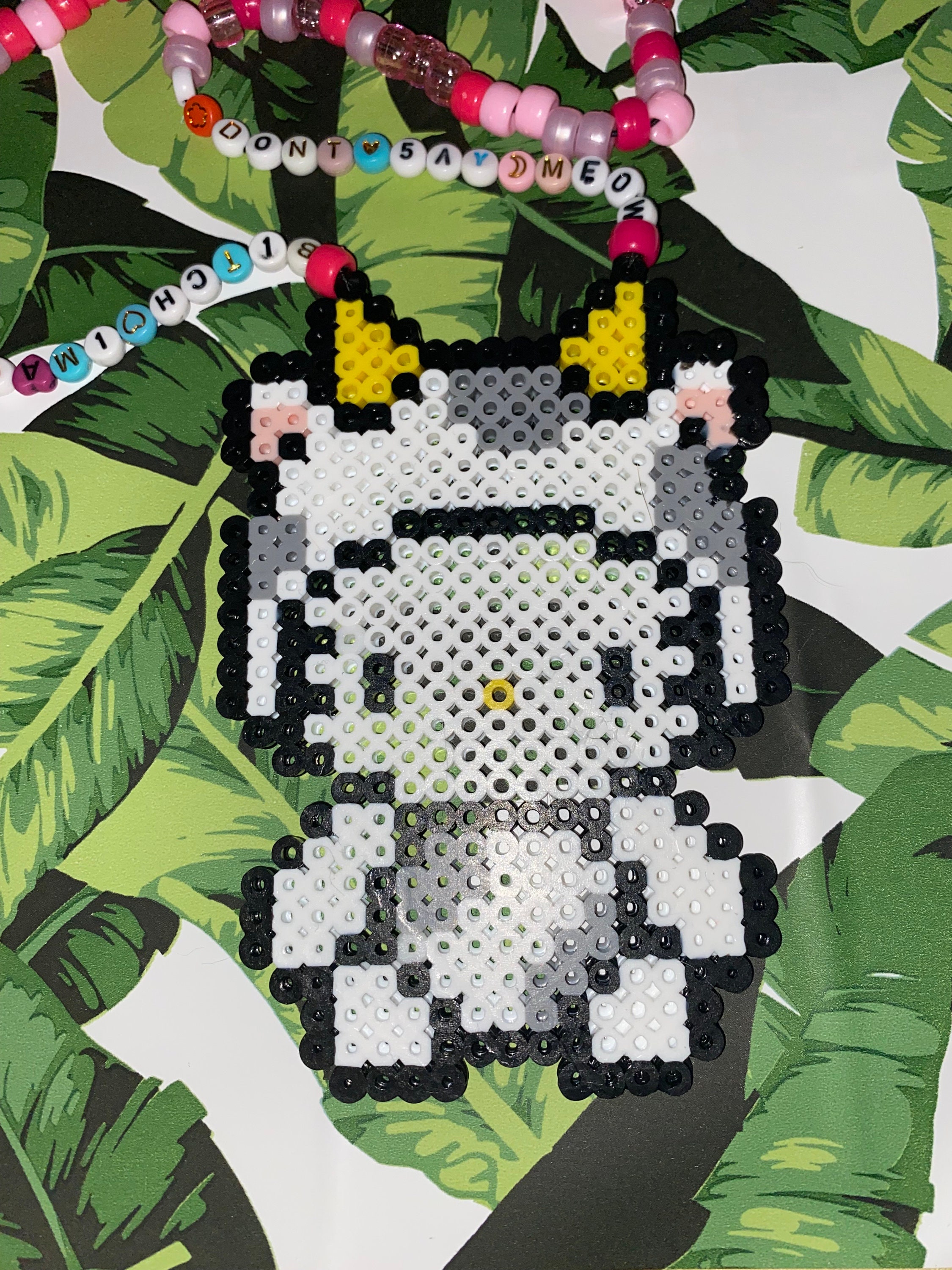 Rave Kandi Perler Necklace Hello Kitty X Doja Cat Cow Rave Accessories ...