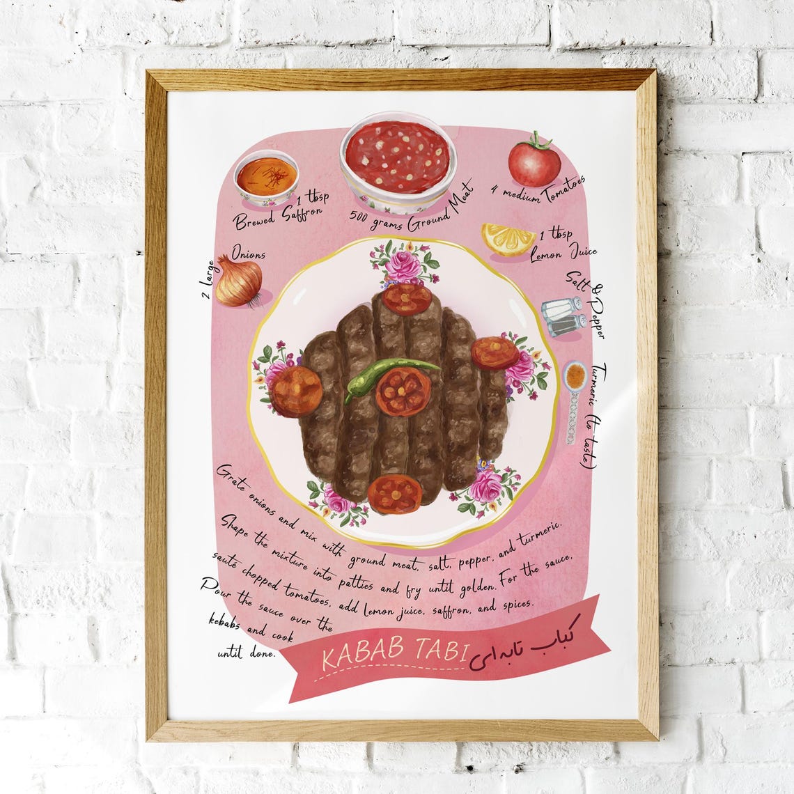 Kabab Tabe Recipe Art | Kabab Tabe Poster | Illustrated Persian Food ...