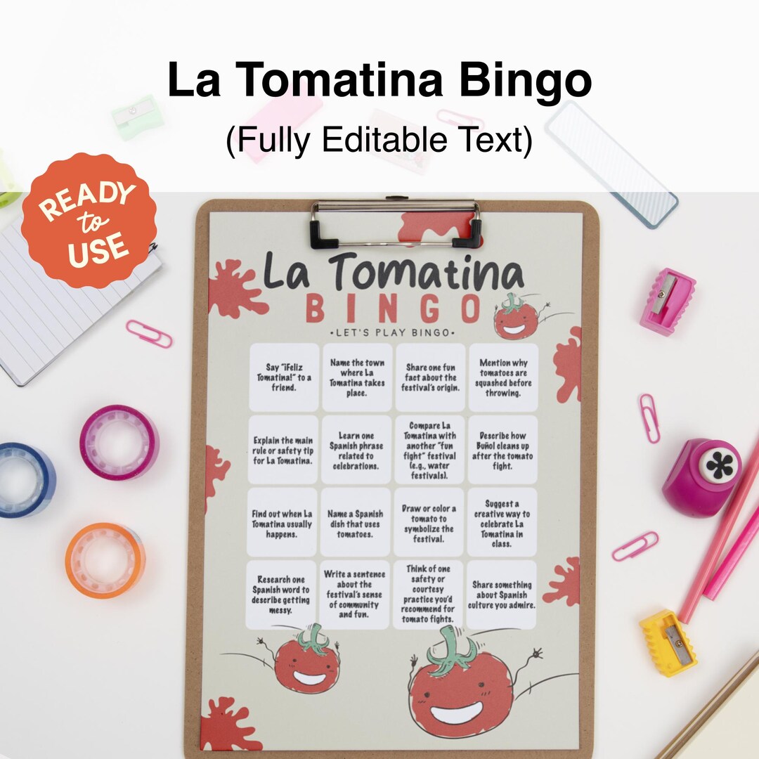 La Tomatina Bingo Game | La Tomatina Bingo Card | Spanish Festival ...