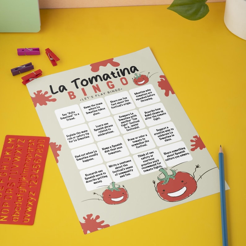 La Tomatina Bingo Game | La Tomatina Bingo Card | Spanish Festival ...