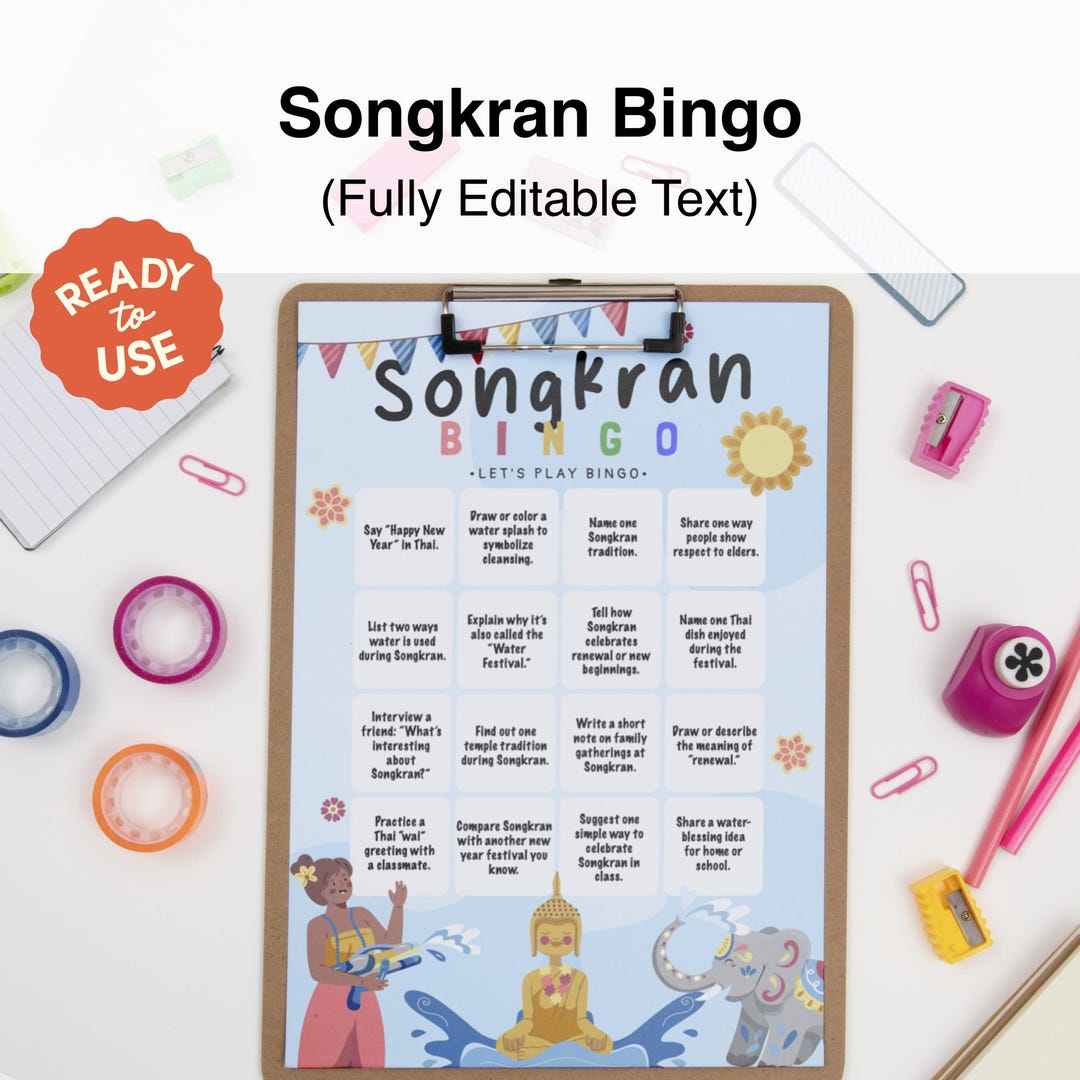 Songkran Bingo Game | Songkran Bingo Card | Thai New Year Activity for ...