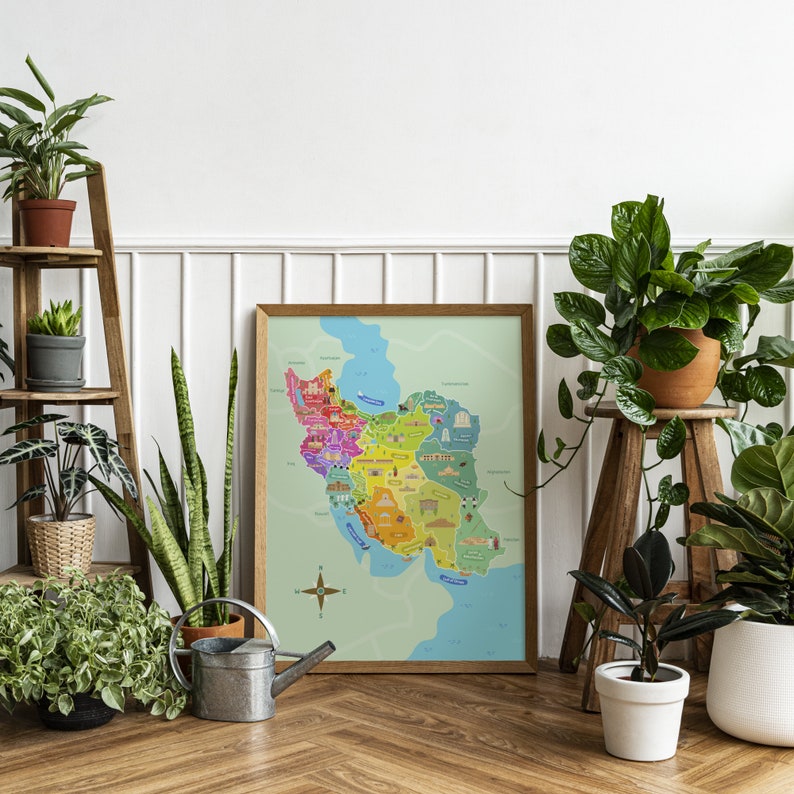 Iran Map (in English) | Iran Map Poster | Illustrated Map of Iran With ...
