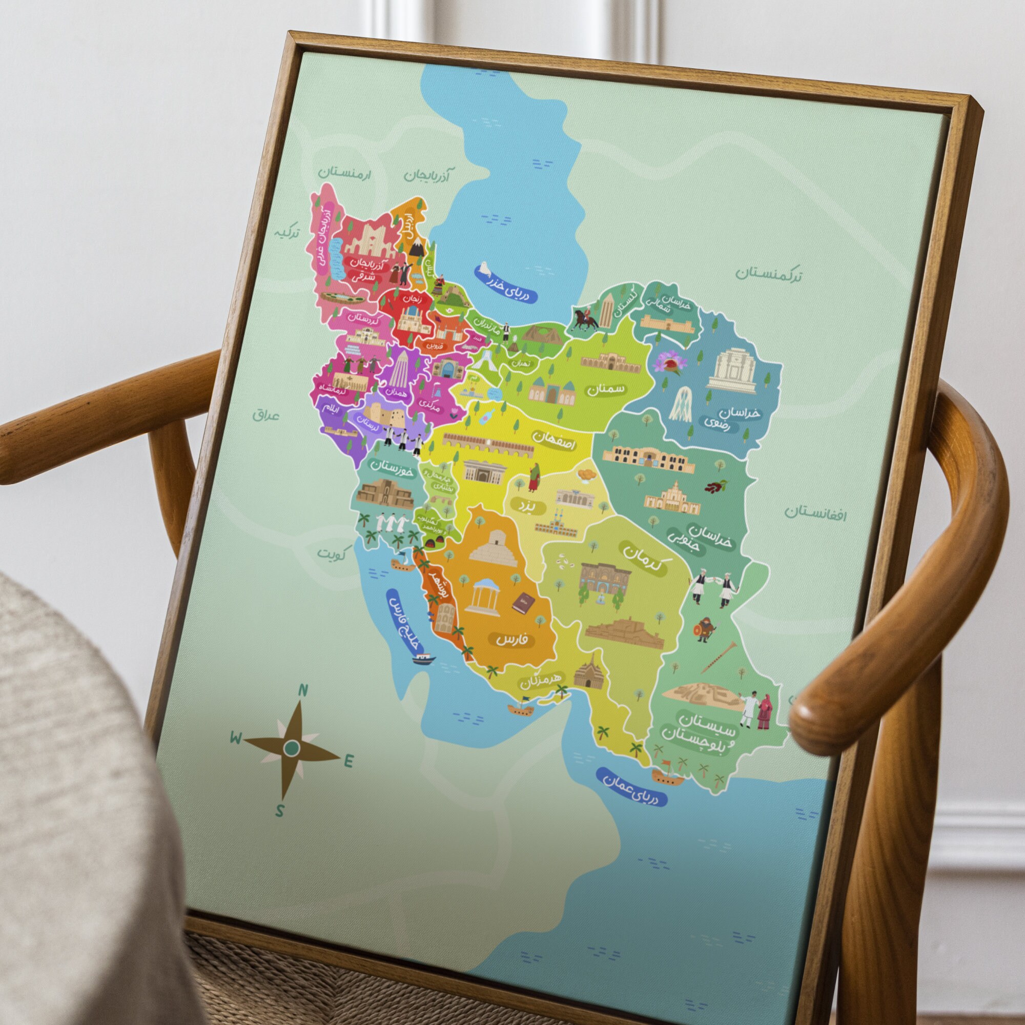 Iran Map (in Persian) | Persian Poster | Illustrated Map of Iran With ...