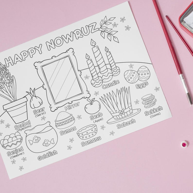 Haft-seen Coloring Page (english) | Persian New Year Coloring Activity ...