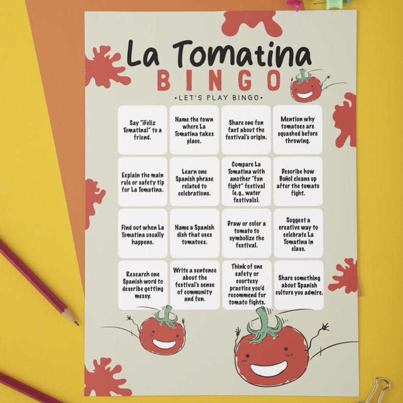 La Tomatina Bingo Game | La Tomatina Bingo Card | Spanish Festival ...