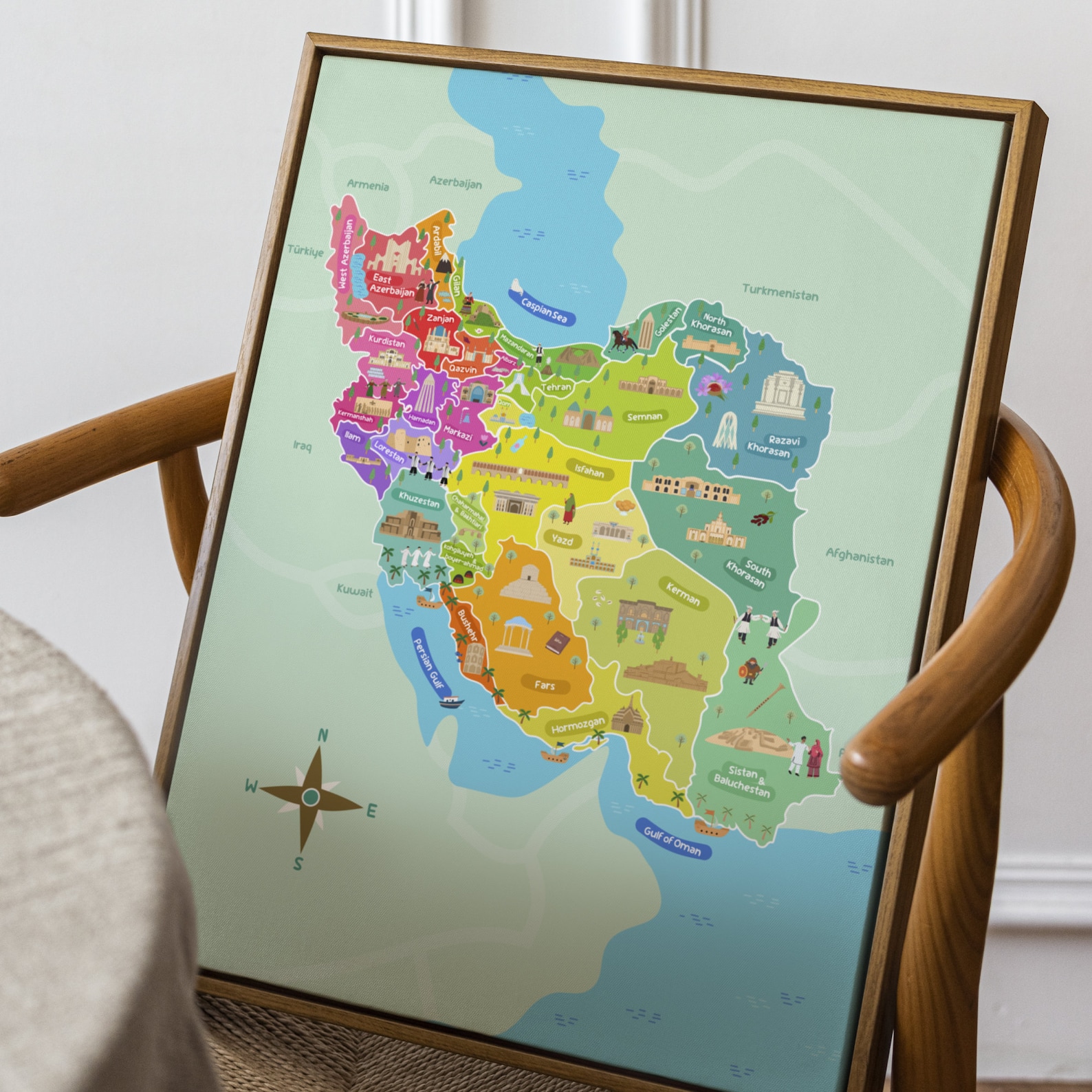 Iran Map (in English) | Iran Map Poster | Illustrated Map of Iran With ...