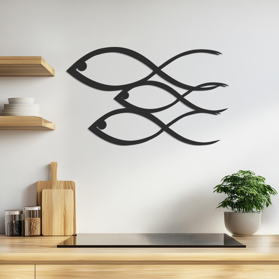Fish Metal Line Art, Flack of Fish Metal Wall Decor, Animal Metal Wall ...