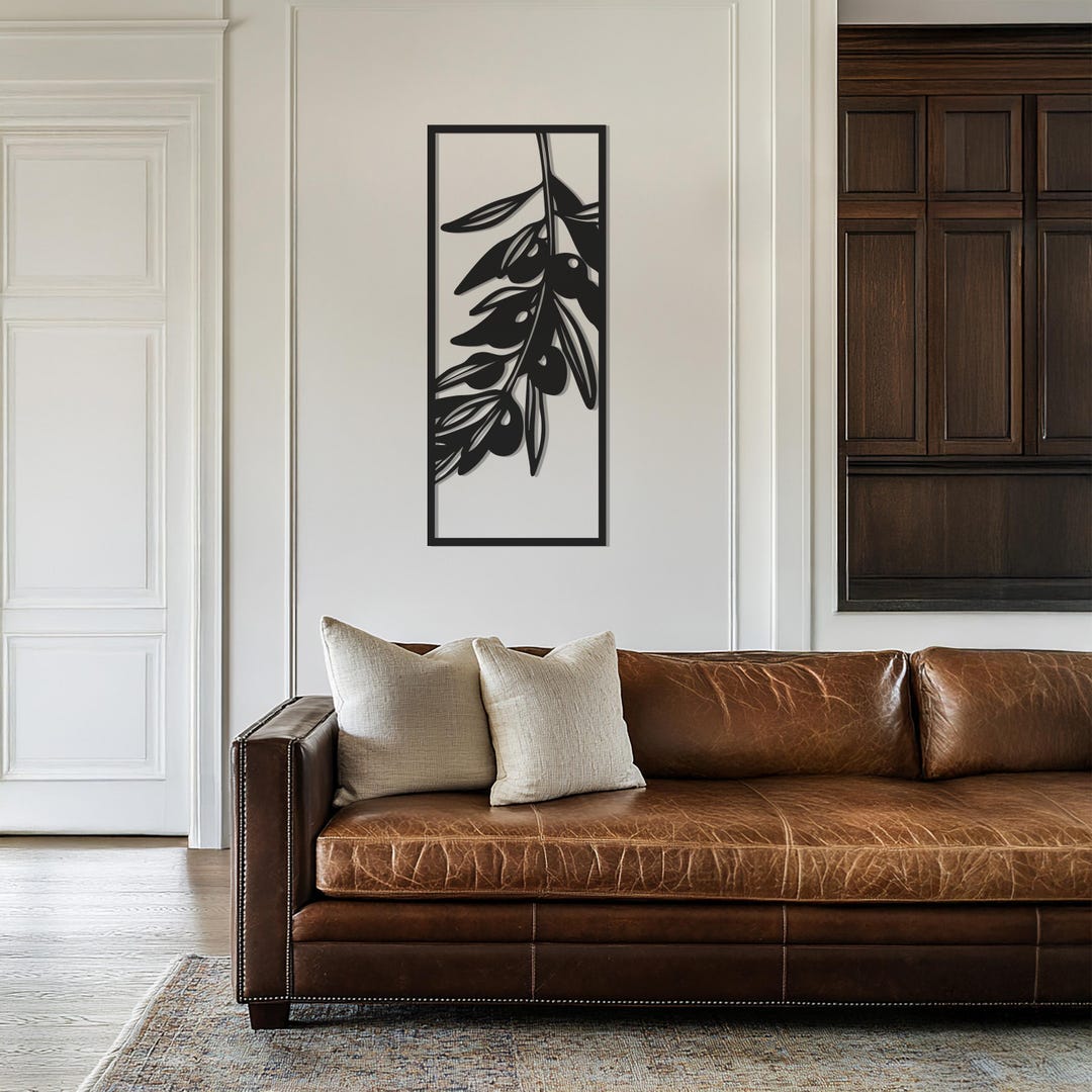 Olive Branch Metal Wall Art, Minimal Botanical Wall Decor, Olive Leaf ...
