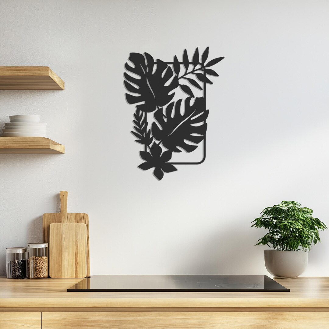 Botanical Metal Wall Art, Monstera Leaf Wall Decor, Minimalist Metal ...