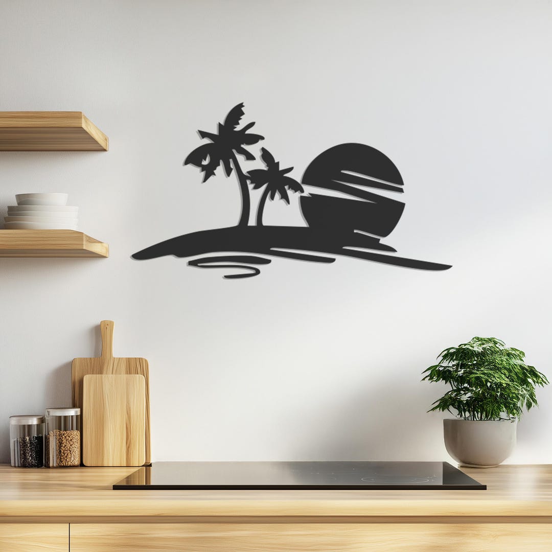 Tropical Sunset Metal Wall Art, Beach Theme Wall Decor, Coastal Home ...