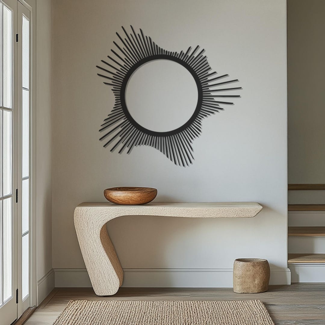 Modern Circular Metal Wall Art, Sunburst Geometric Decor, Minimalist ...