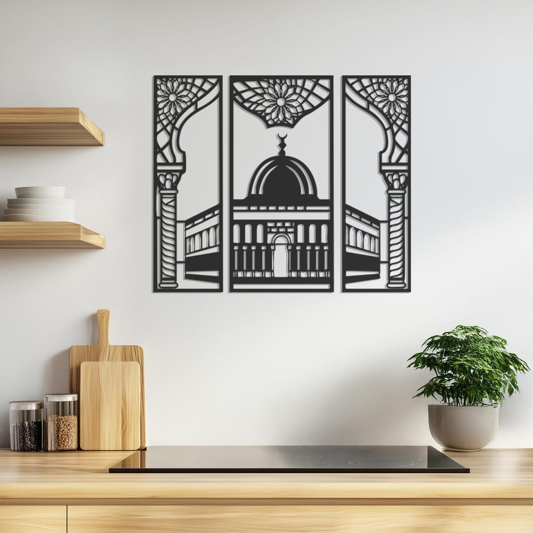 Set of 3 Al Aqsa Mosque Metal Wall Art Set, Islamic Wall Decor, Living ...