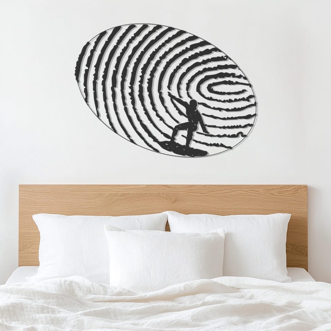 Surfer Metal Wall Art, Fingerprint Wave Design, Ocean Themed Home Decor ...