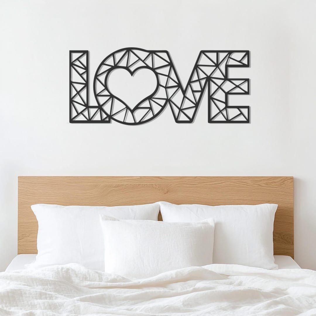 Love Quotes Metal Wall Art, Romantic Bedroom Decor, Geometric Love Sign ...