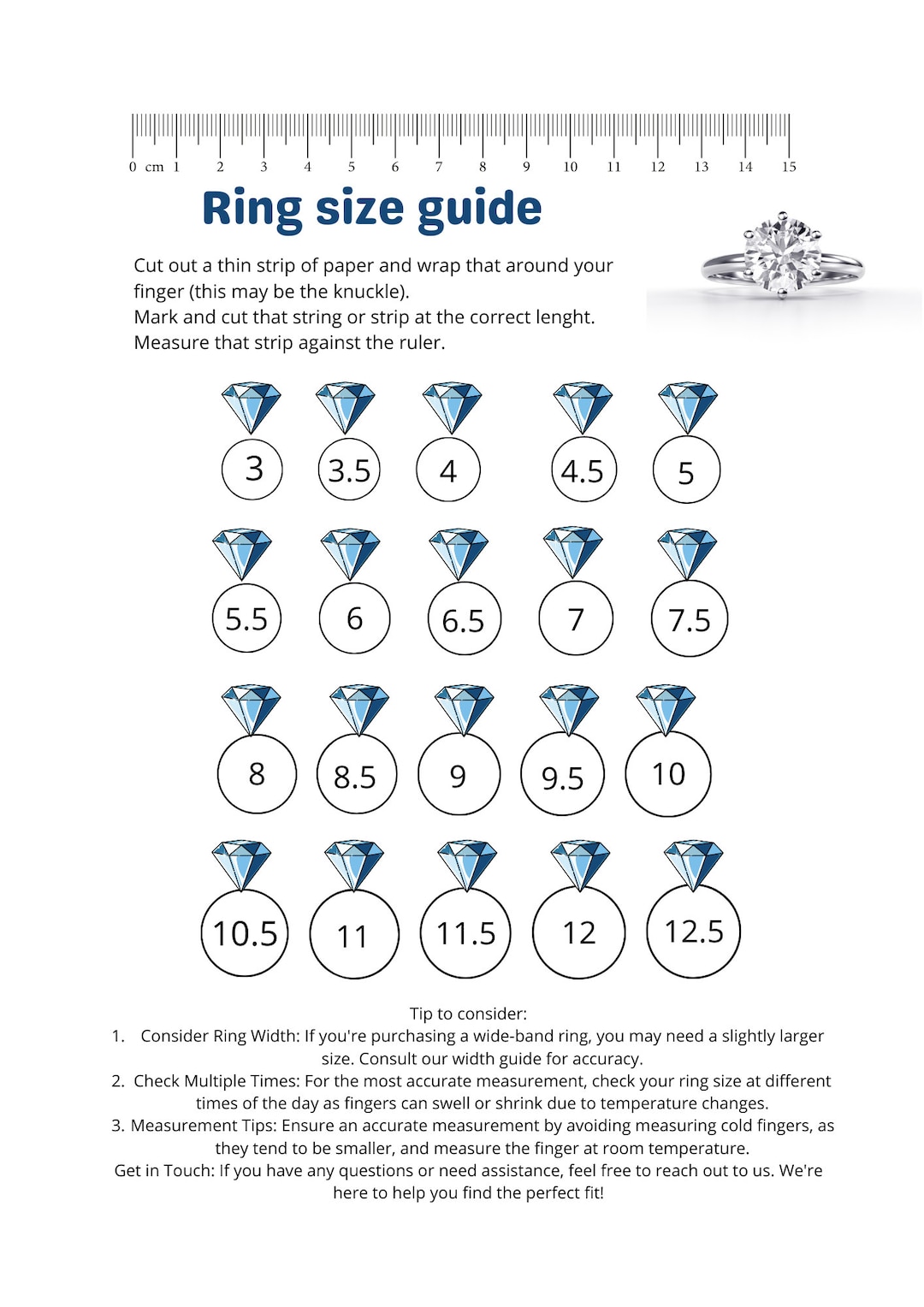 Ring Size Chart Printable Ring Sizer, Ring Size Guide, Printable Ring ...