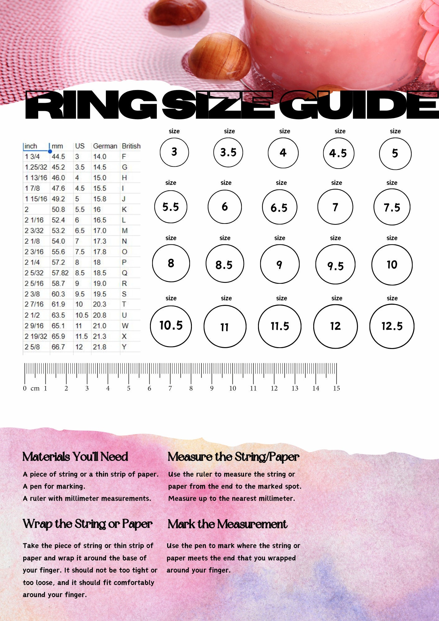 Ring Size Chart Printable Ring Sizer, Ring Size Guide, Printable Ring ...