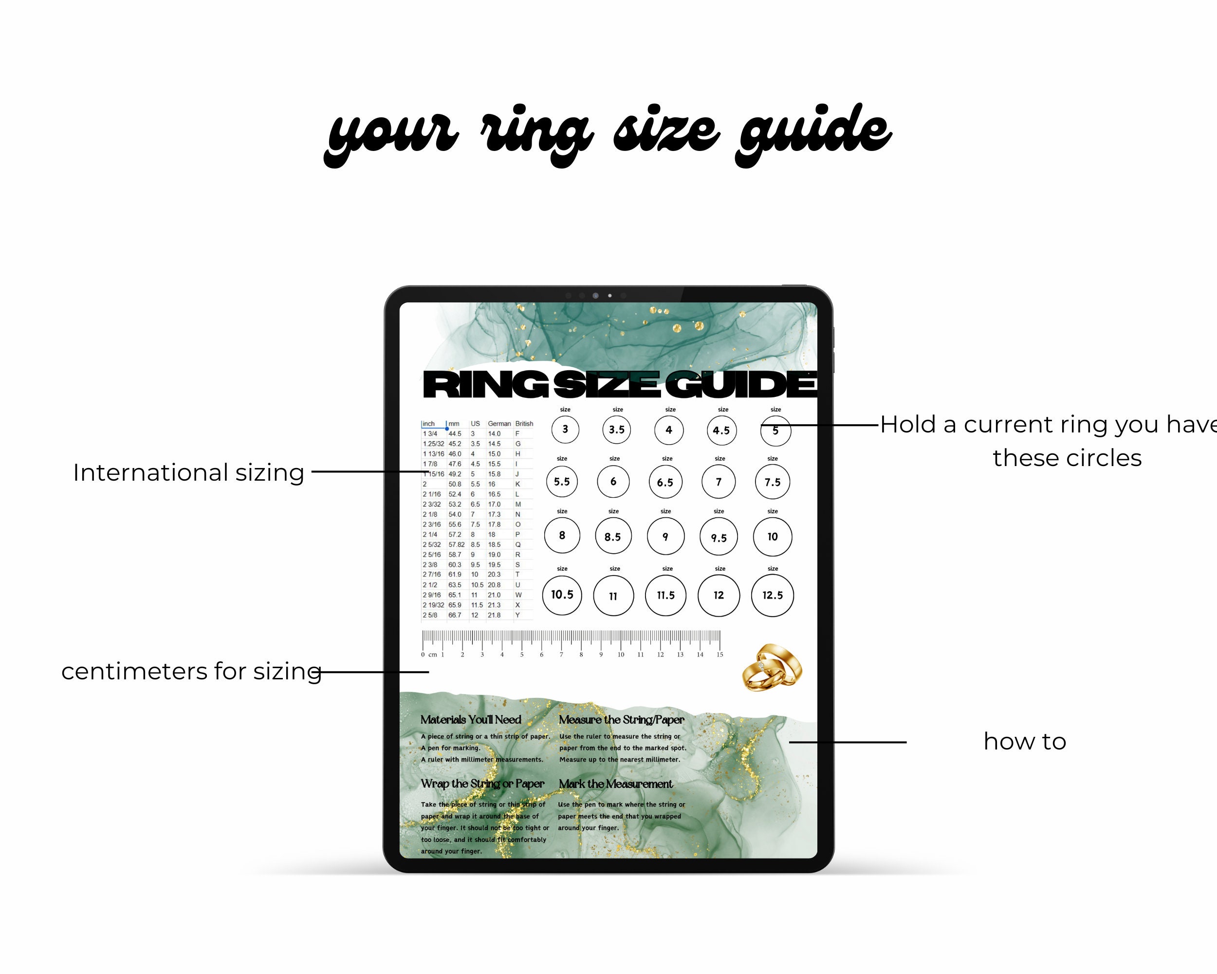 Ring Size Chart Printable Ring Sizer, Ring Size Guide, Printable Ring ...