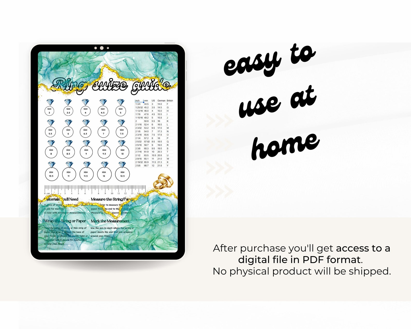 Ring Size Chart Printable Ring Sizer, Ring Size Guide, Printable Ring ...