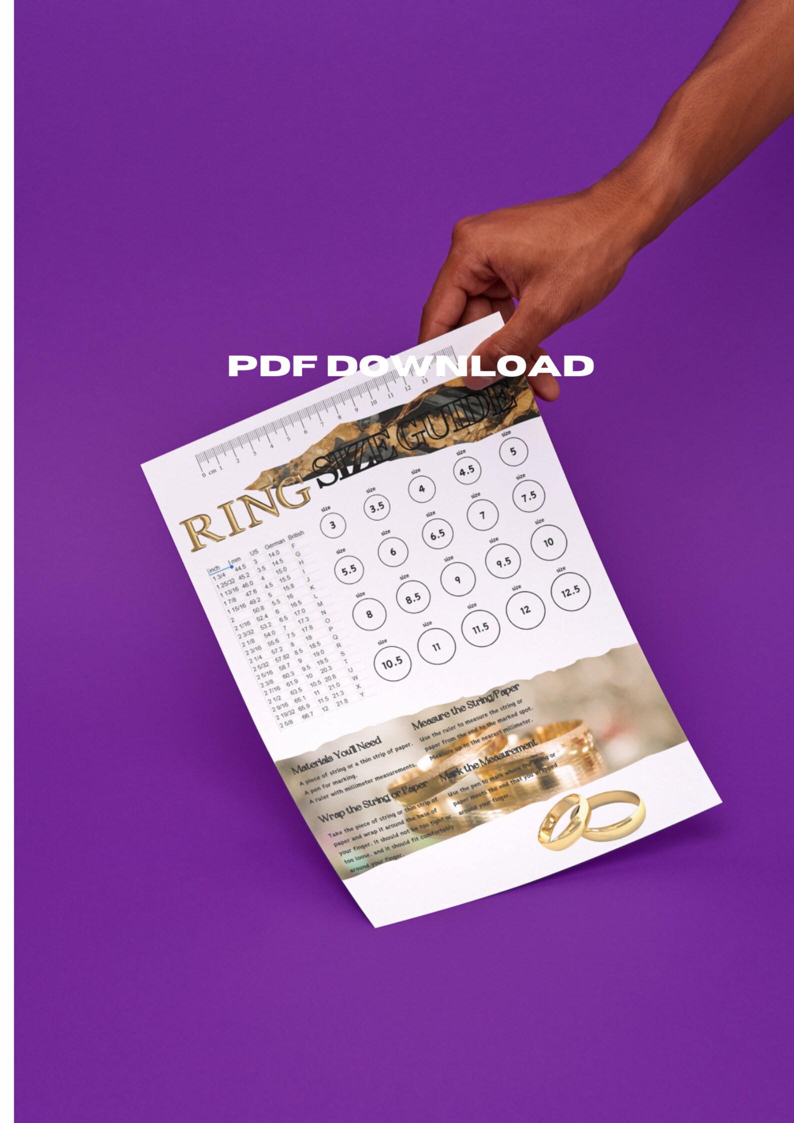 Ring Size Chart Printable Ring Sizer, Ring Size Guide, Printable Ring ...