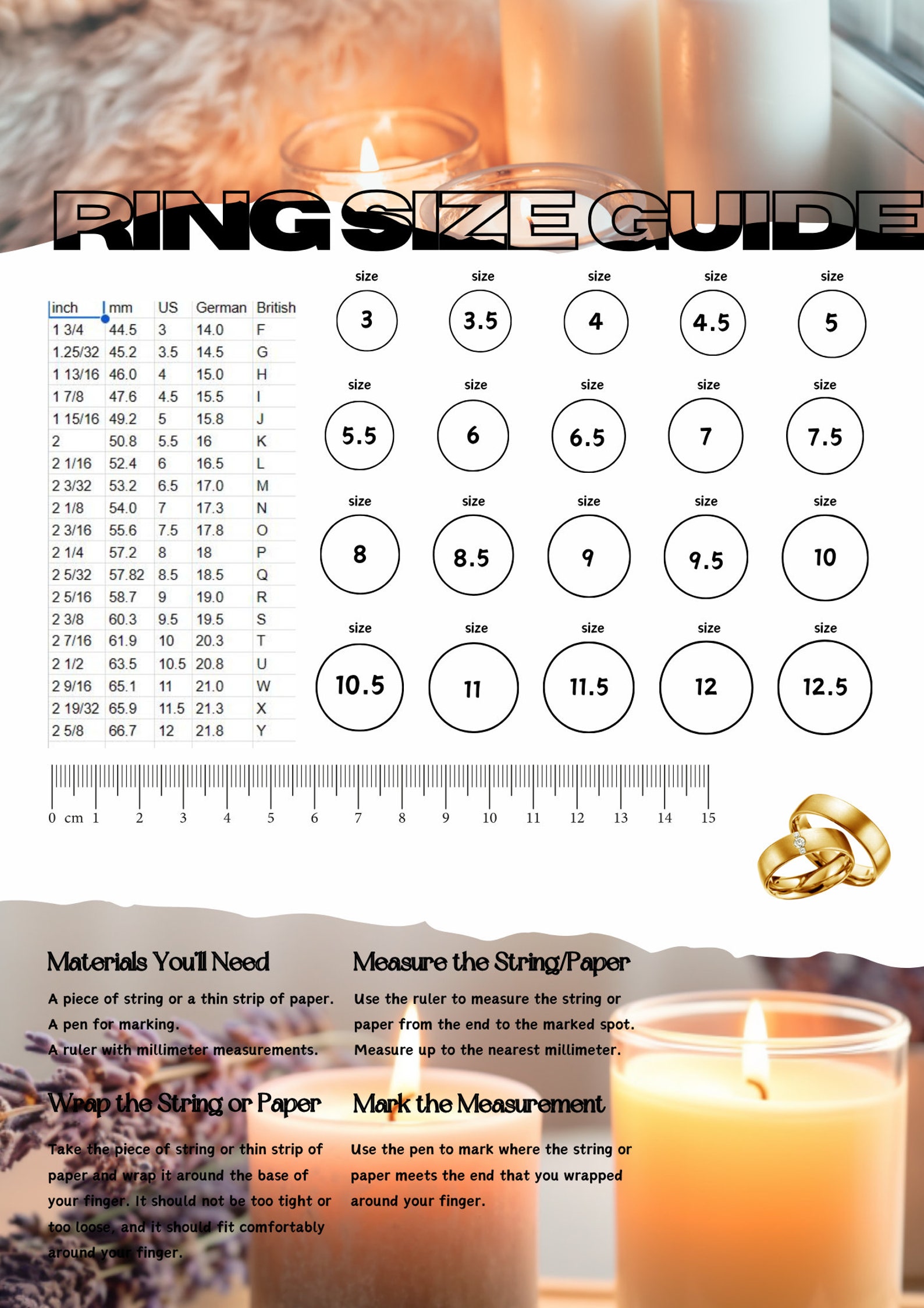 Ring Size Chart Printable Ring Sizer, Ring Size Guide, Printable Ring ...