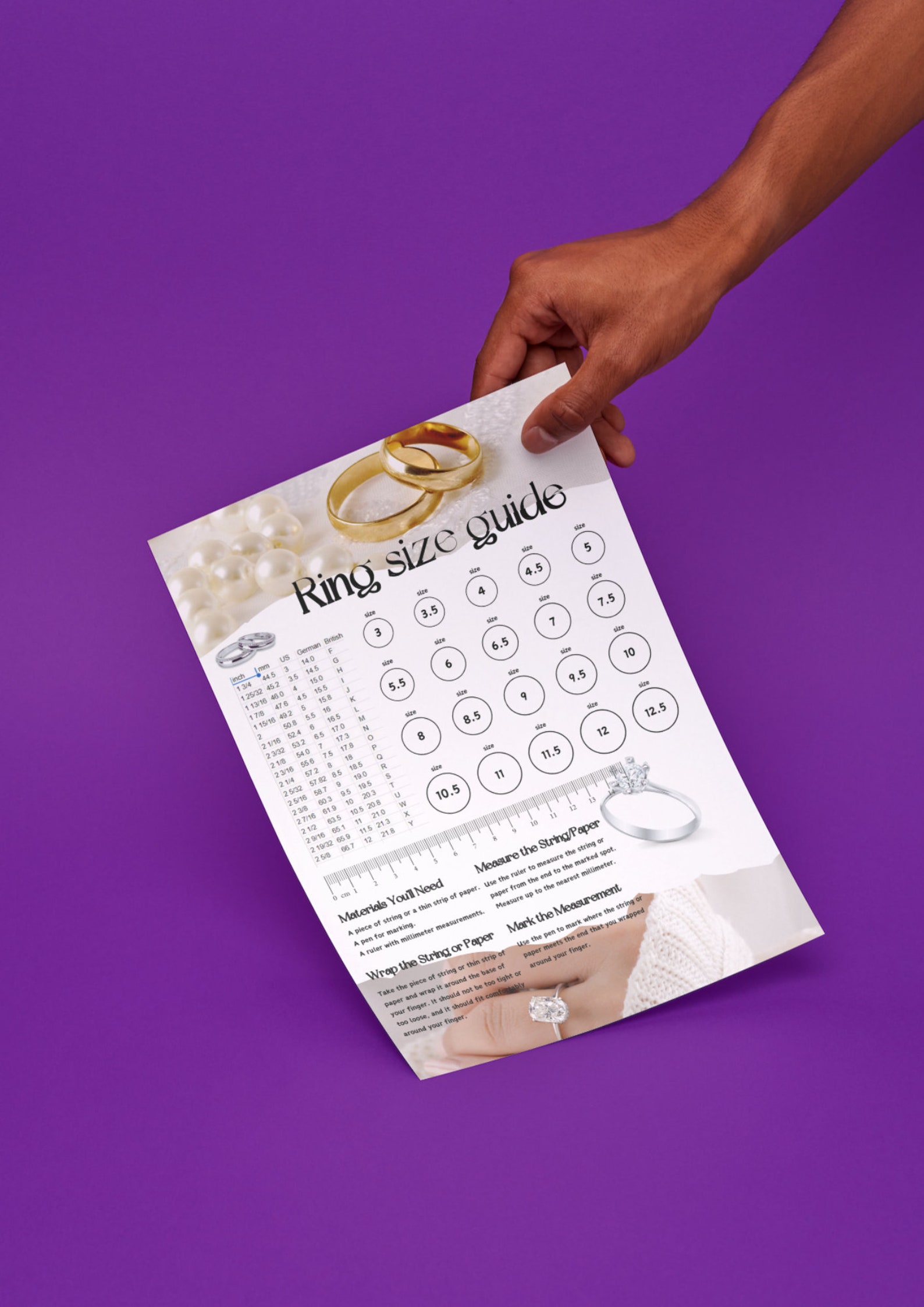 Ring Size Chart Printable Ring Sizer, Ring Size Guide, Printable Ring ...