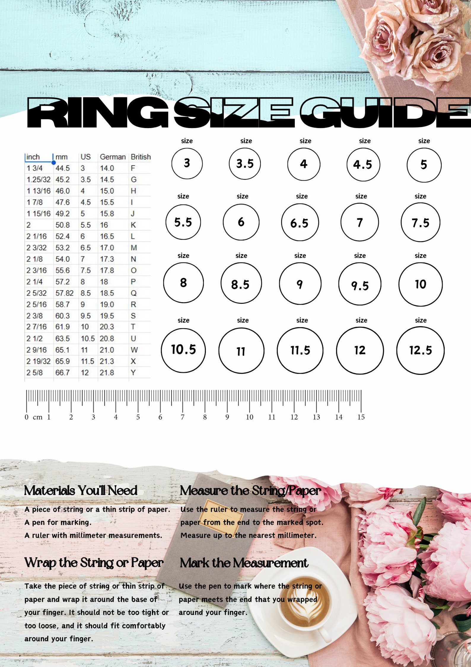 Ring Size Chart Printable Ring Sizer, Ring Size Guide, Printable Ring ...