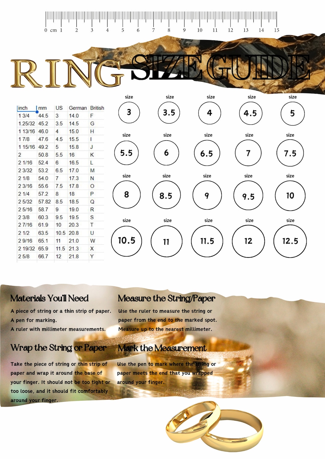 Ring Size Chart Printable Ring Sizer, Ring Size Guide, Printable Ring ...