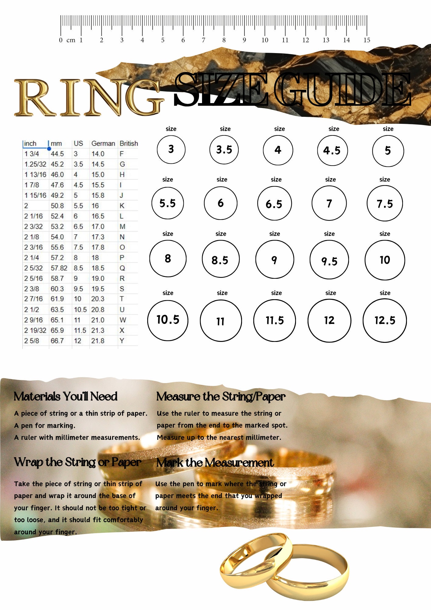 Ring Size Chart Printable Ring Sizer, Ring Size Guide, Printable Ring ...