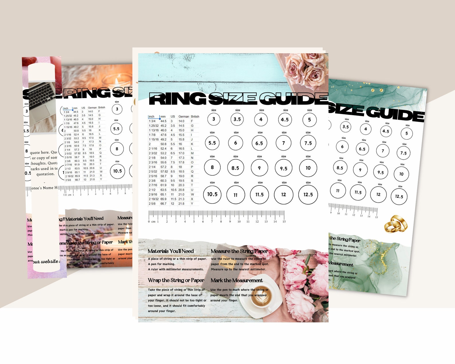 Ring Size Chart Printable Ring Sizer, Ring Size Guide, Printable Ring ...