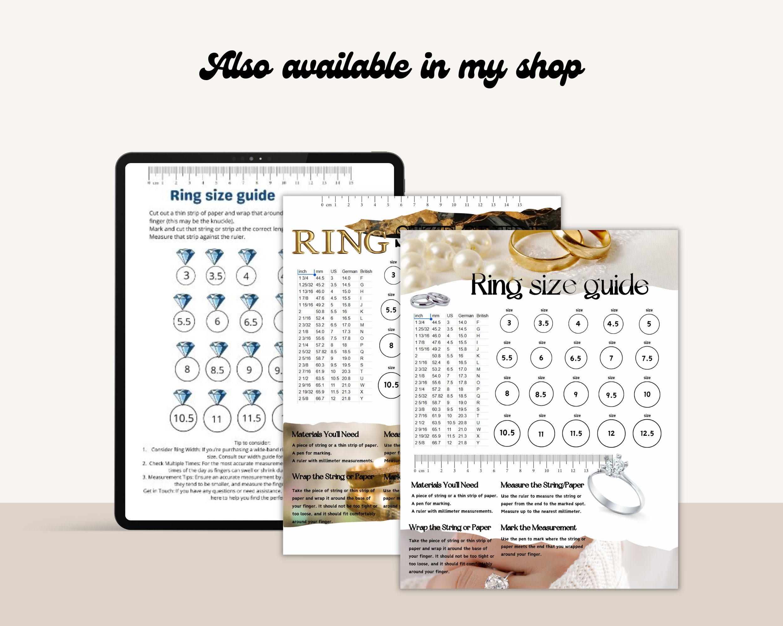 Ring Size Chart Printable Ring Sizer, Ring Size Guide, Printable Ring Sizer, Ring Sizer Tool ...