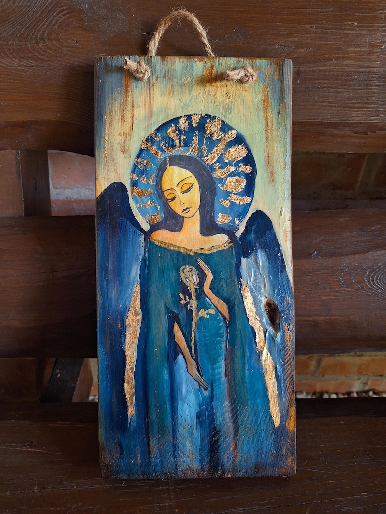 Handcrafted Angel on Rustic Wood - Mixed Media Wall Art, Indoor/outdoor ...