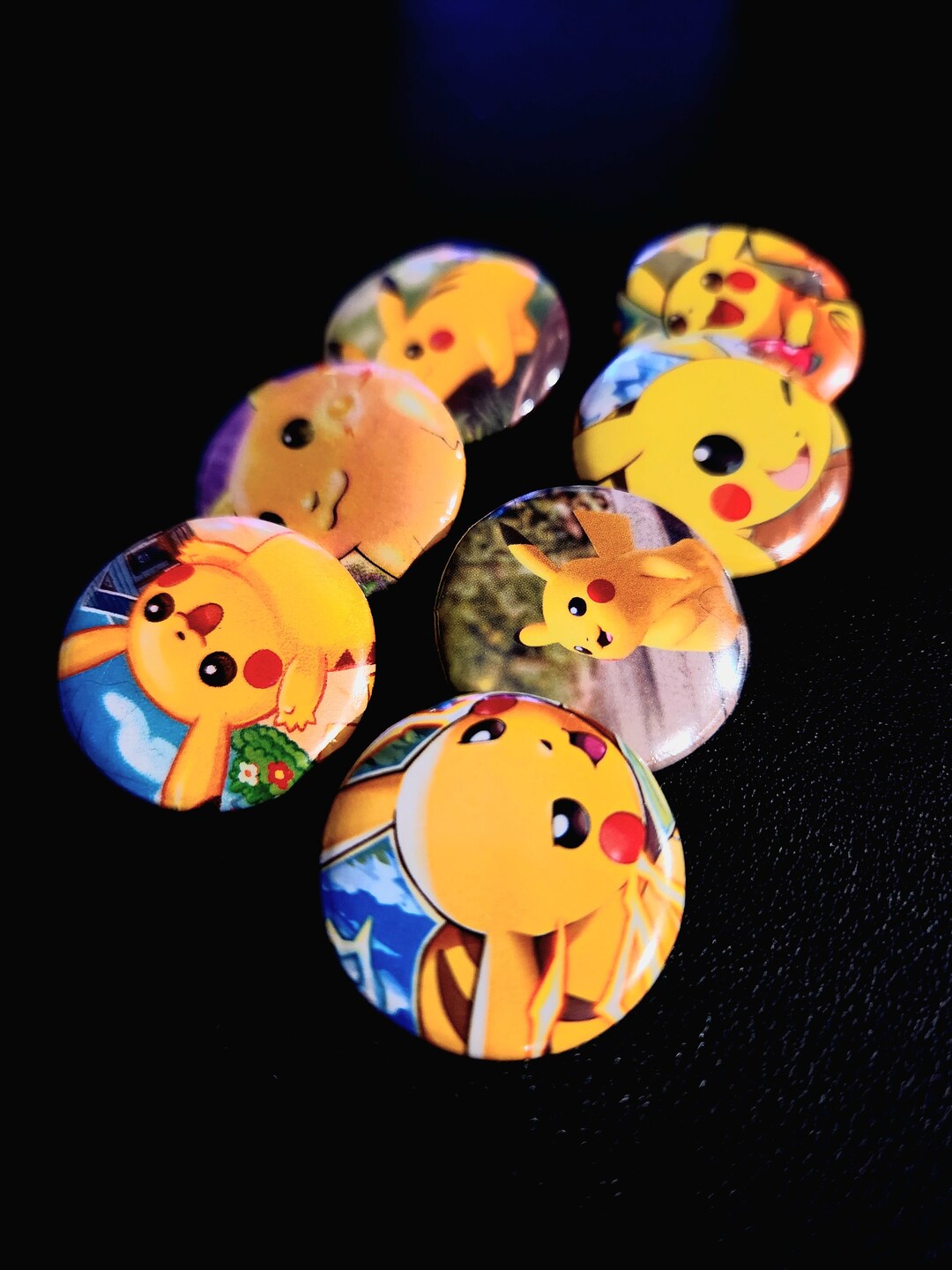 OOPS All Pikachu Poke Button Pins 5 Pack Upcycled Trading Cards Variety ...