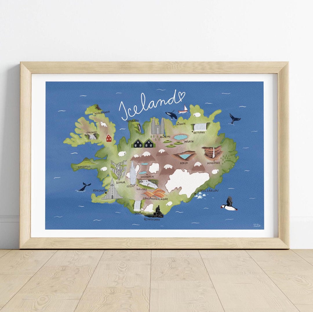Illustrated Map of Iceland | Watercolor Iceland Print | Travel Gift ...