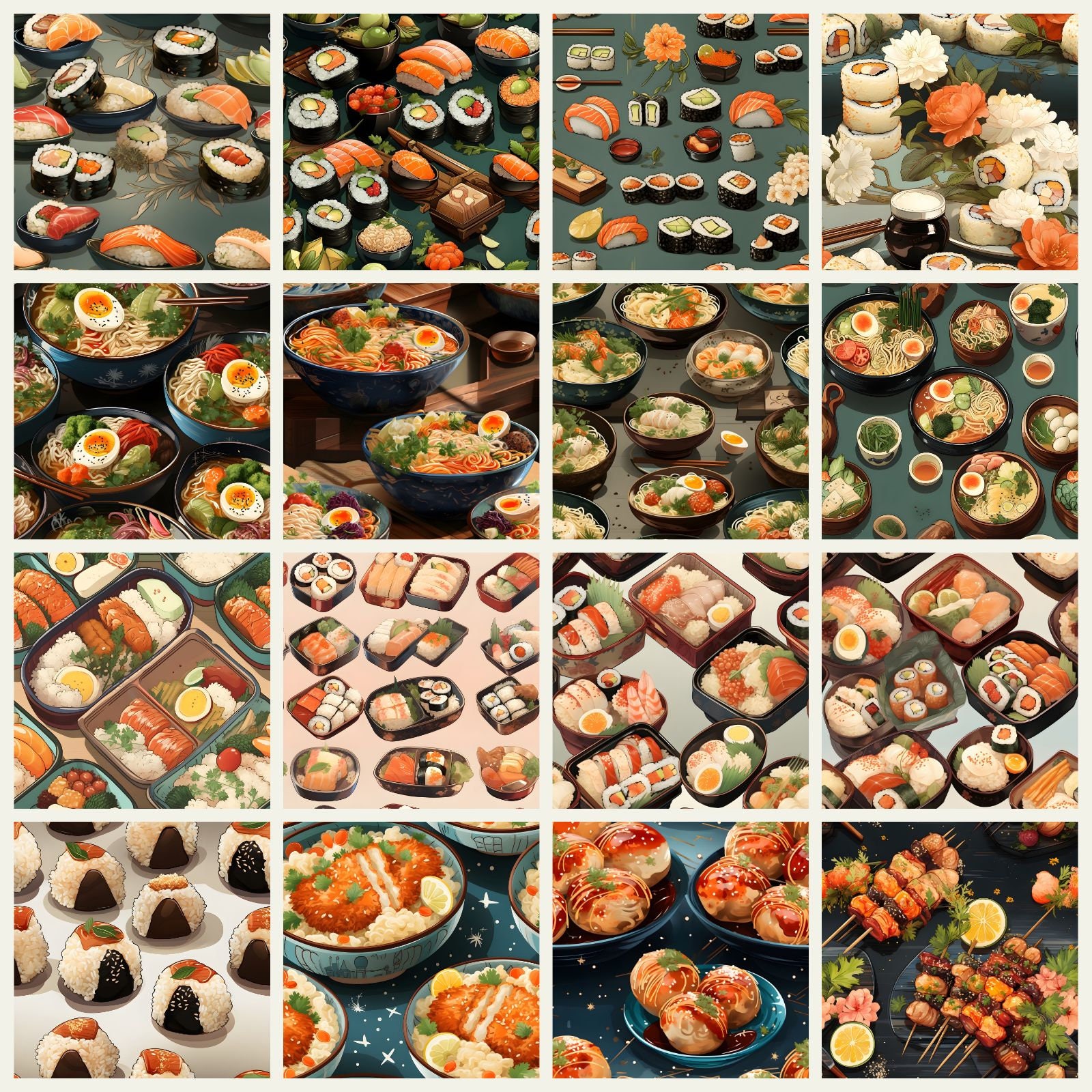 Japanese Food Digital Pattern Seamless Paper Japanese Food Art Digital ...