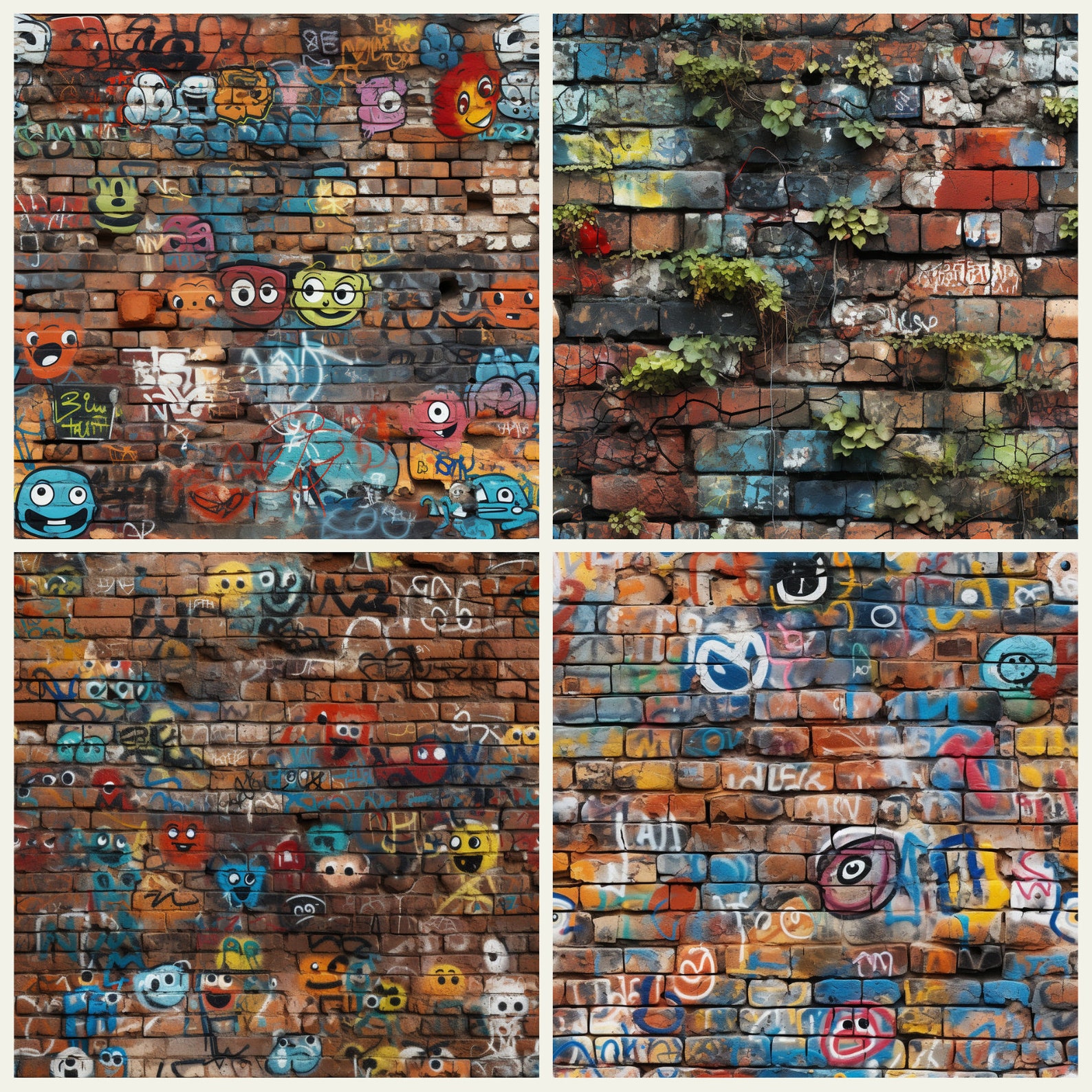 Graffiti Brick Wall Texture Digital Pattern Seamless Paper Graffiti ...