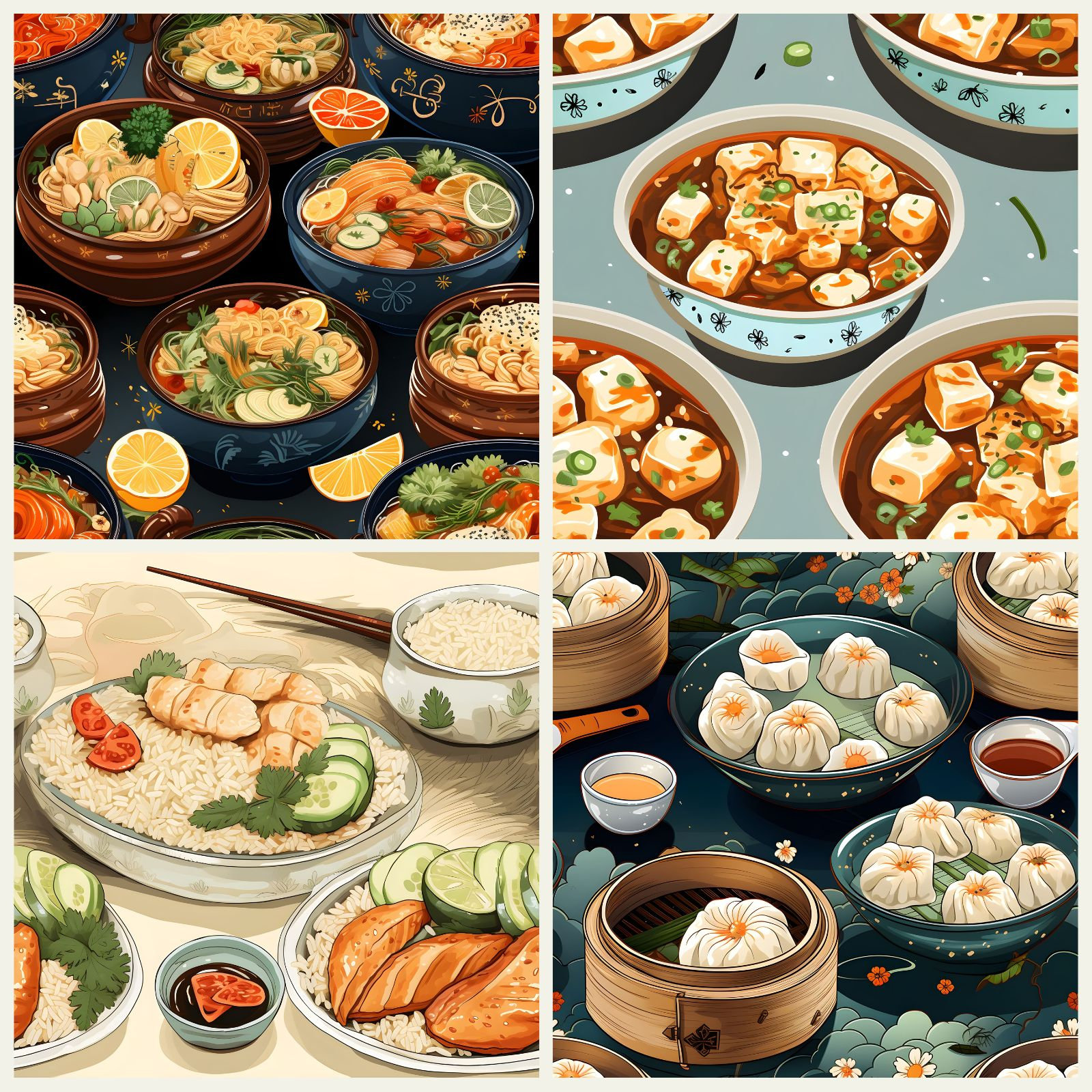 Chinese Food Digital Pattern Seamless Paper Chinese Food Art Digital ...