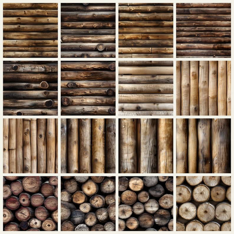 Log Cabin Wall Digital Pattern Seamless Paper Realistic Wooden Logs ...