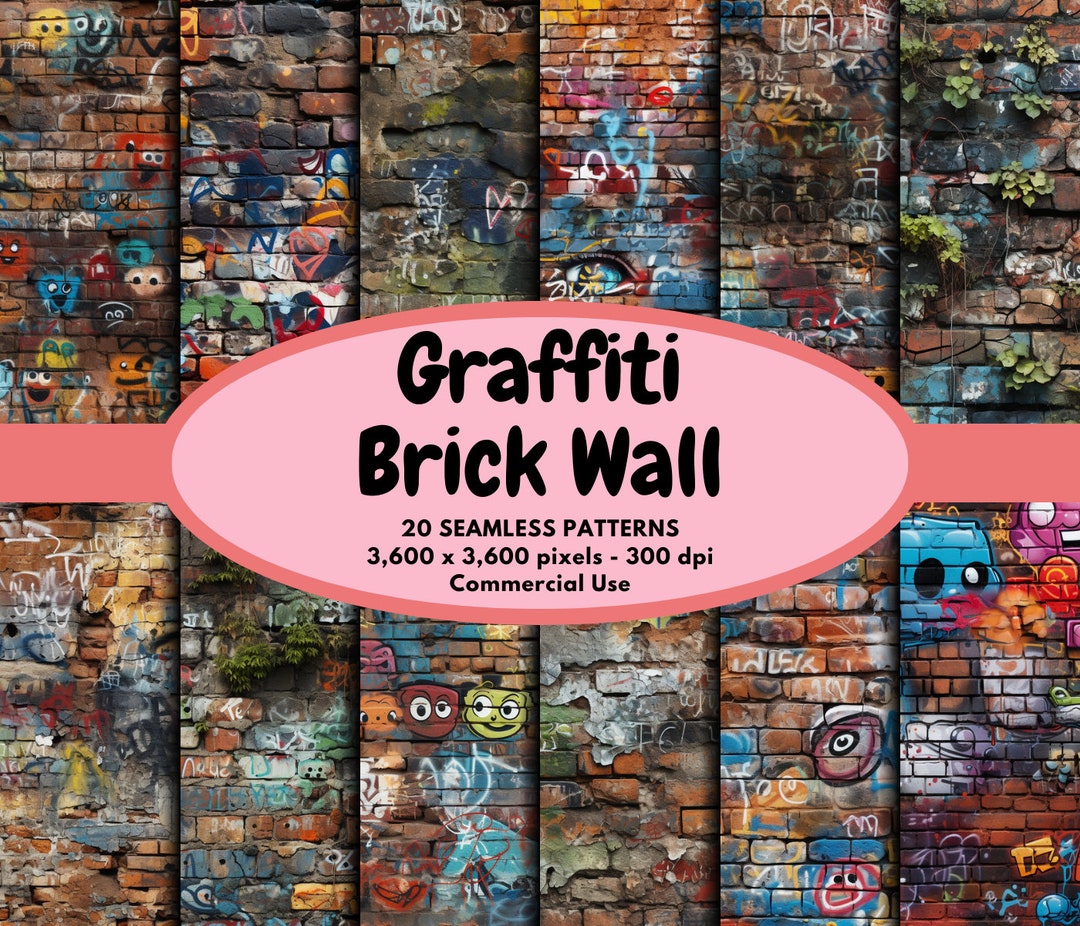Graffiti Brick Wall Texture Digital Pattern Seamless Paper Graffiti ...