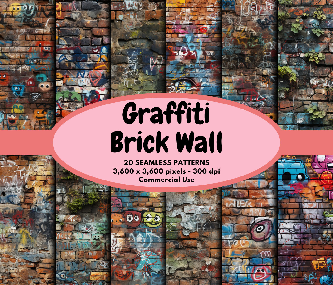 Graffiti Brick Wall Texture Digital Pattern Seamless Paper Graffiti ...