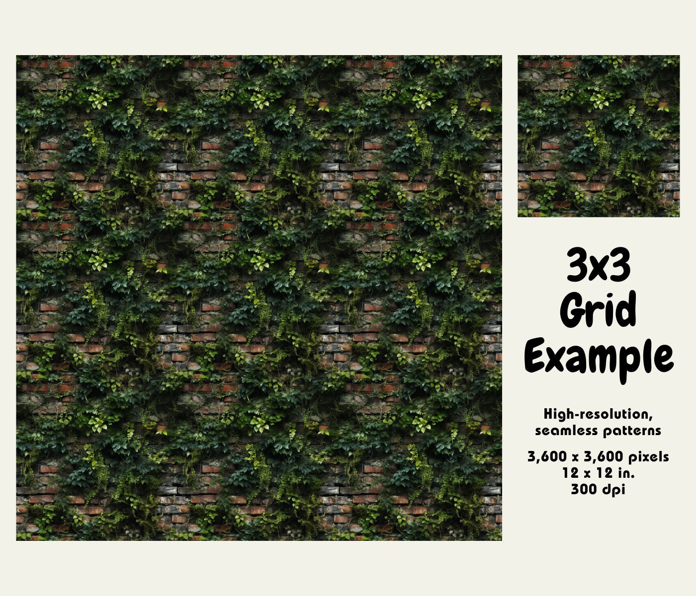 Overgrown Brick Wall Digital Pattern Seamless Paper Mossy Brick Wall ...