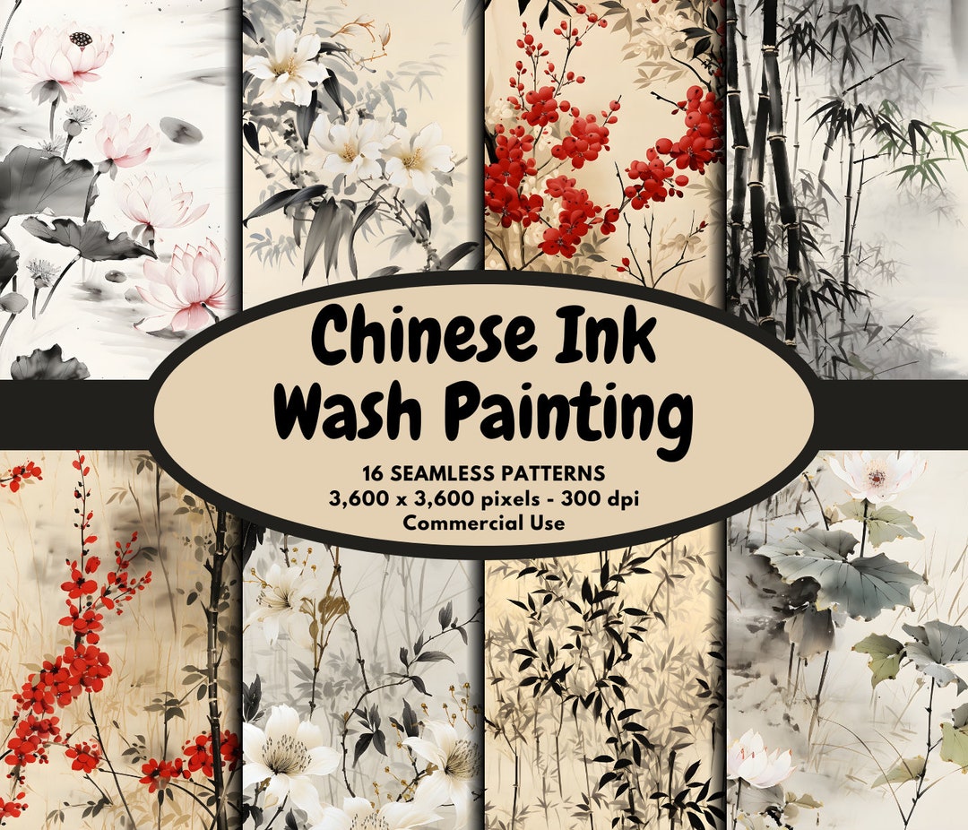 Chinese Ink Wash Painting Digital Pattern Seamless Paper Chinese Brush ...