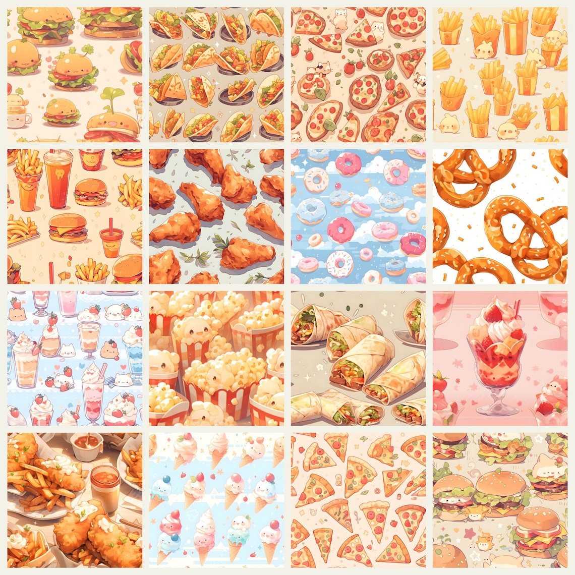Cute Fast Food Digital Pattern Seamless Paper Fast Food Art Digital ...