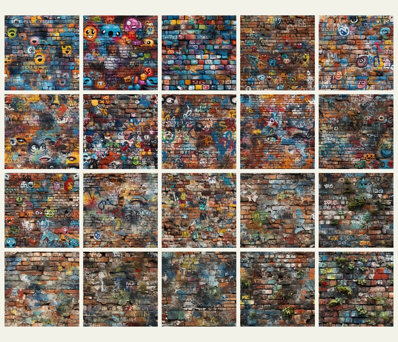 Graffiti Brick Wall Texture Digital Pattern Seamless Paper Graffiti ...