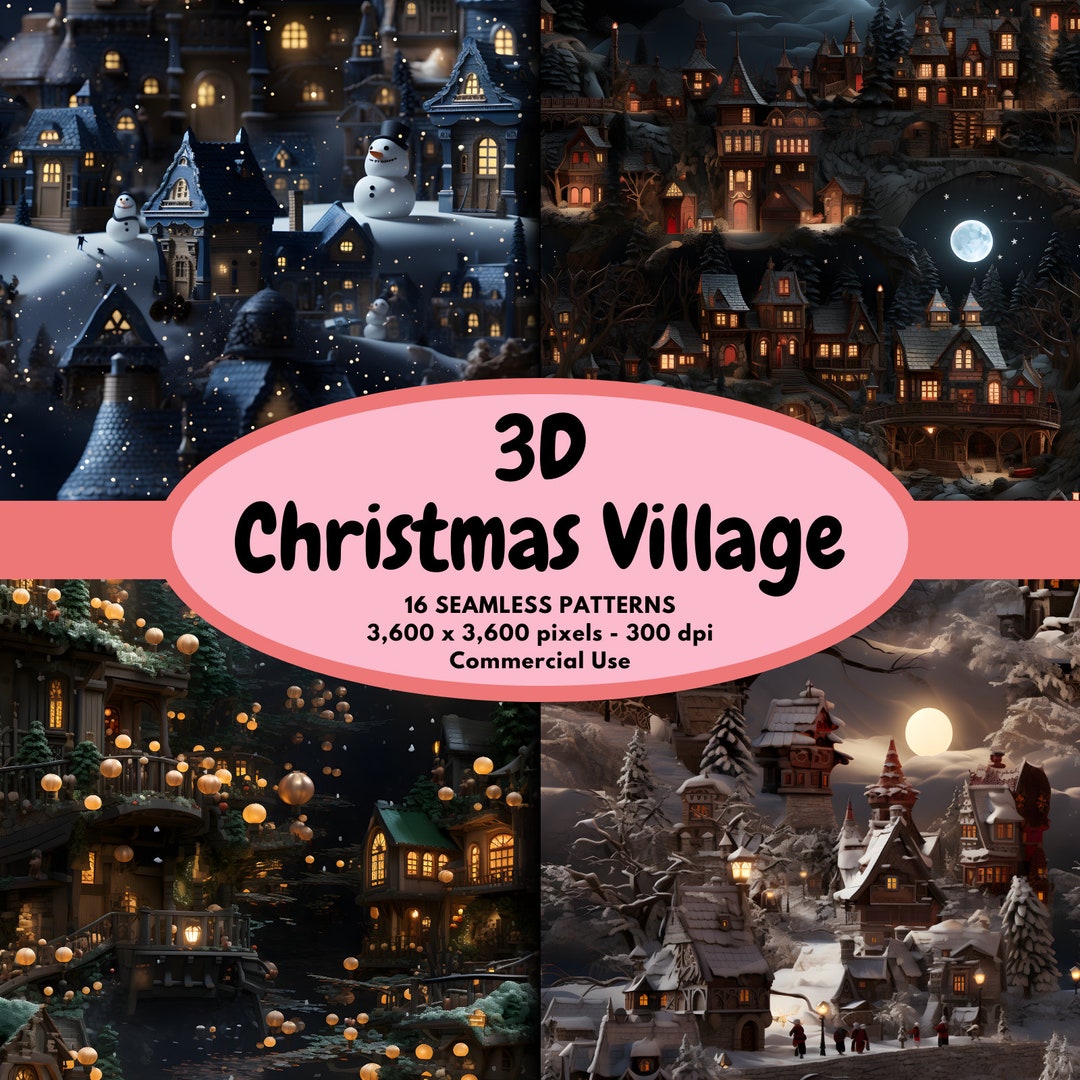 3D Christmas Village Digital Pattern Seamless Paper Cute Christmas ...