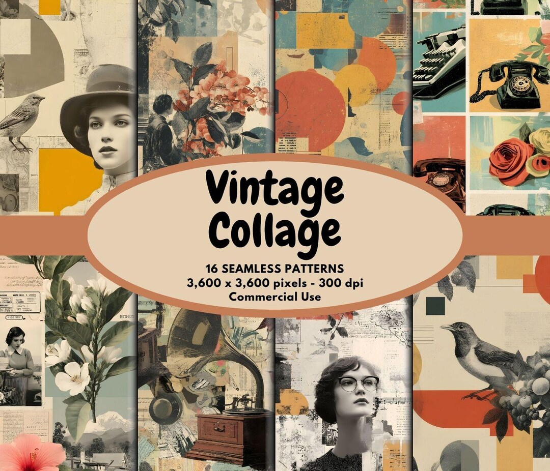 Vintage Collage Digital Pattern Seamless Paper Antique Collage Junk ...