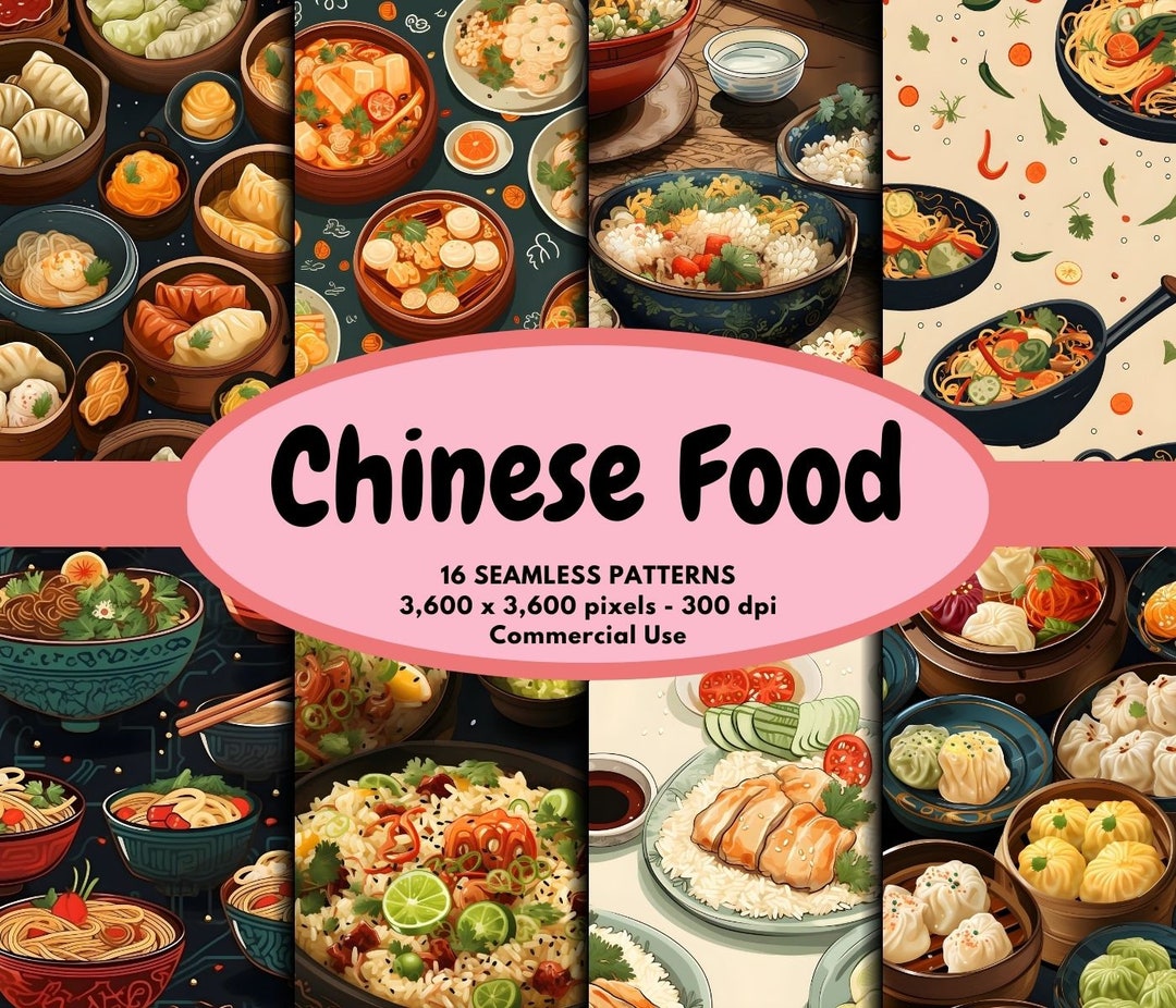Chinese Food Digital Pattern Seamless Paper Chinese Food Art Digital ...