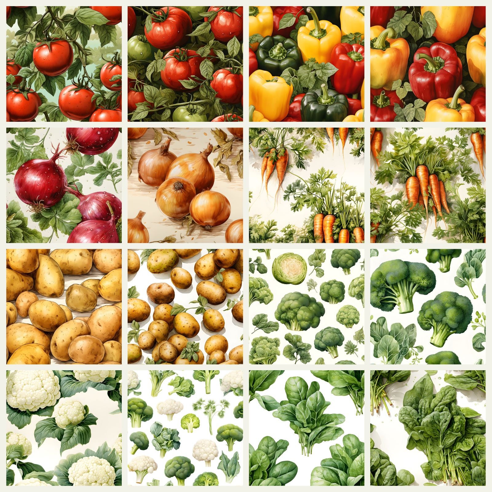 Vegetables Watercolor Digital Pattern Seamless Paper Vegetable Paper ...