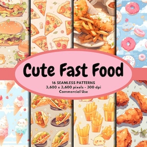 Cute Fast Food Digital Pattern Seamless Paper Fast Food Art Digital ...