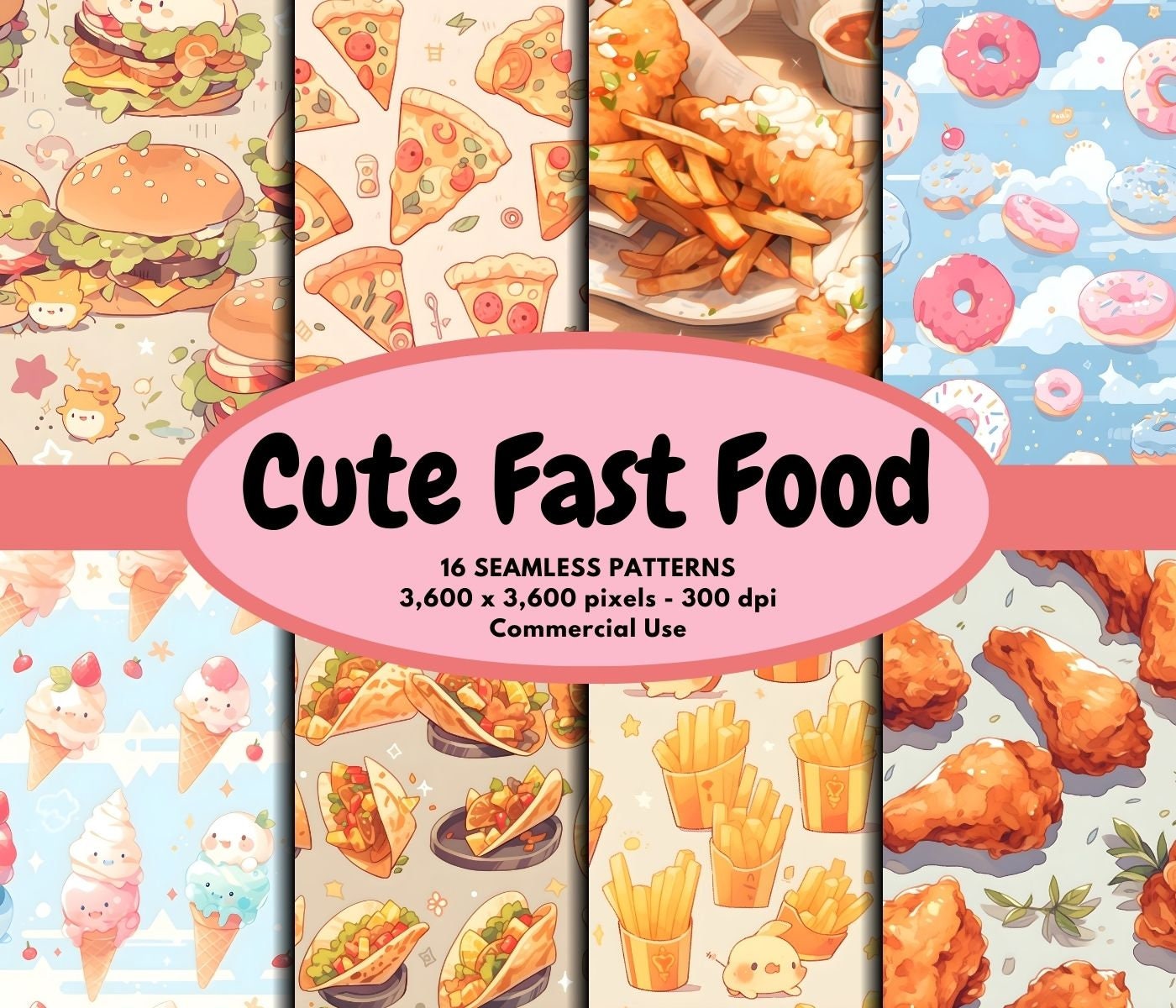 Cute Fast Food Digital Pattern Seamless Paper Fast Food Art Digital ...