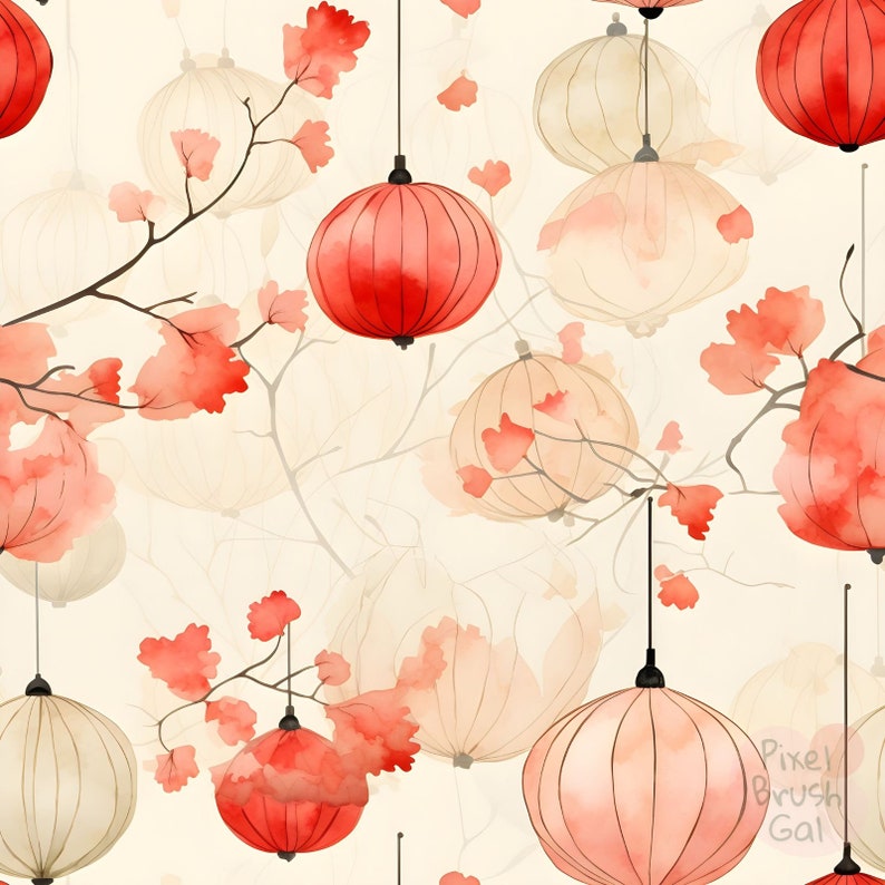 Lunar New Year Watercolor Digital Pattern Seamless Paper Chinese New ...